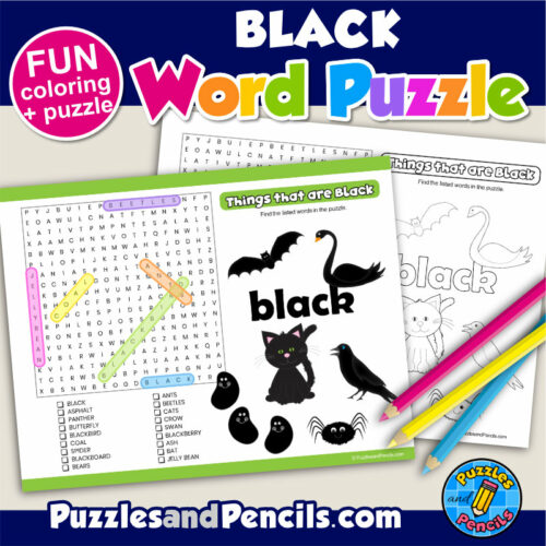 Things that are Black Word Search Puzzle and Coloring | Color ...
