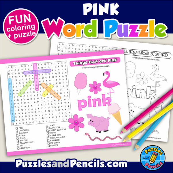 Things that are Pink Word Search Puzzle and Coloring | Color Wordsearch ...