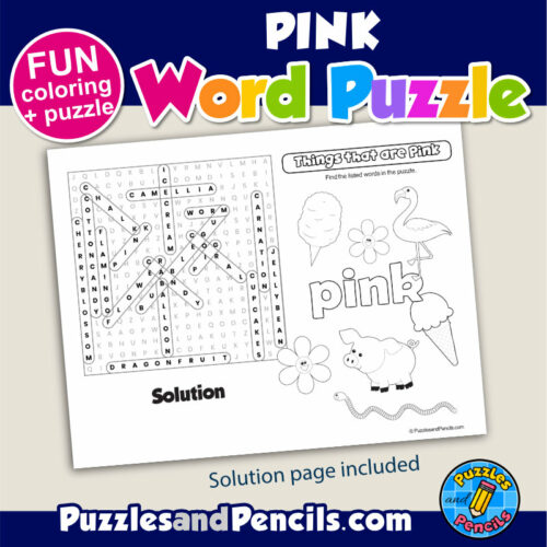 Things that are Pink Word Search Puzzle and Coloring | Color Wordsearch ...