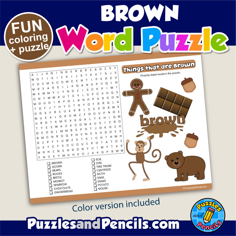 Things that are Brown Word Search Puzzle and Coloring | Color ...