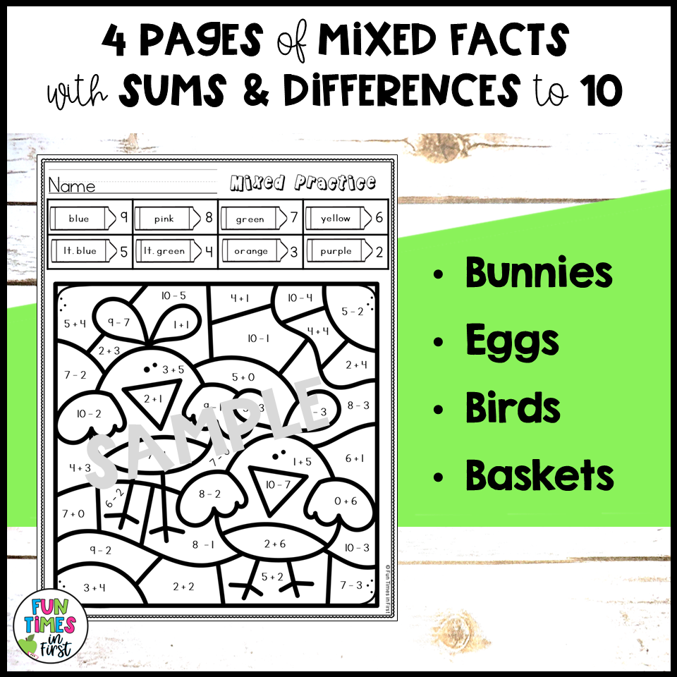 Easter Color by Number | Addition Subtraction & Mixed Practice within ...