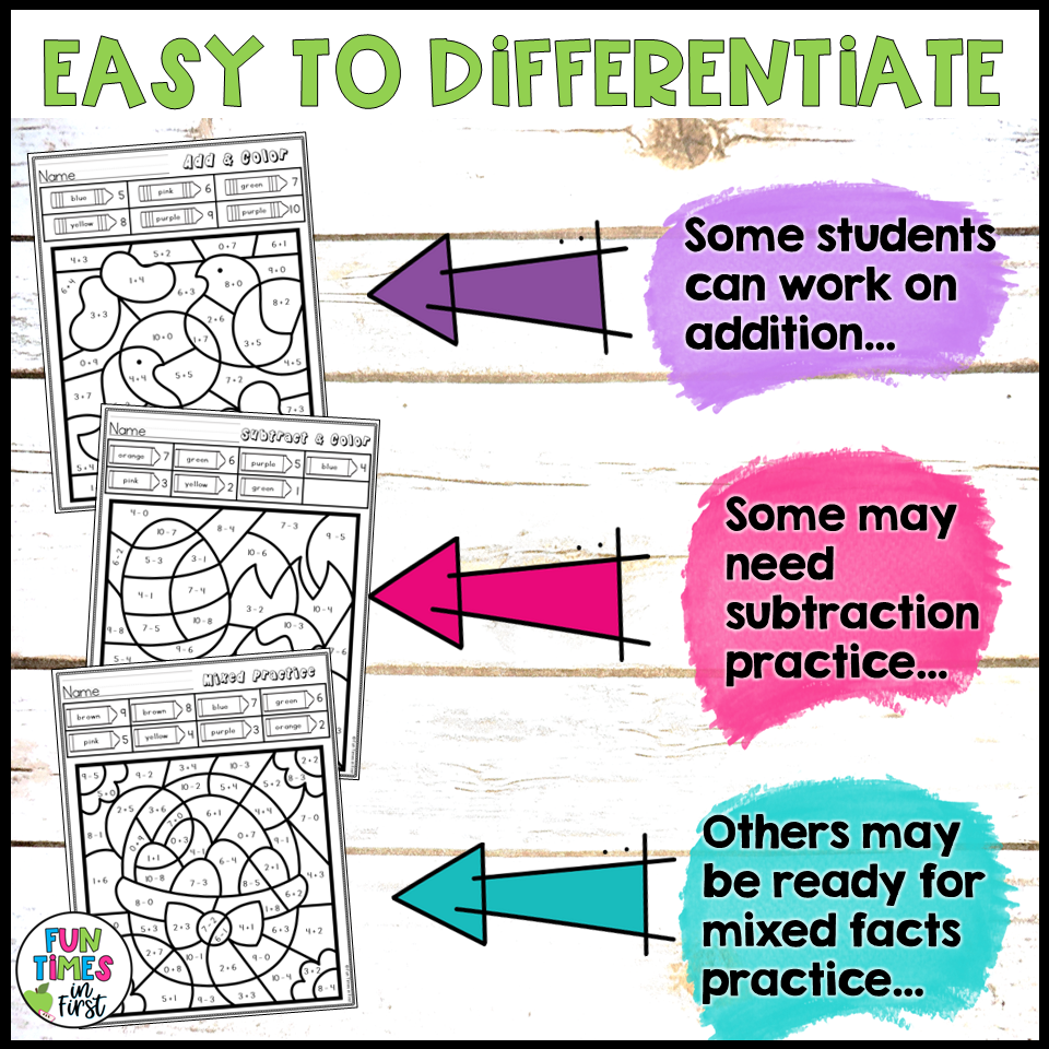 Easter Color by Number | Addition Subtraction & Mixed Practice within ...