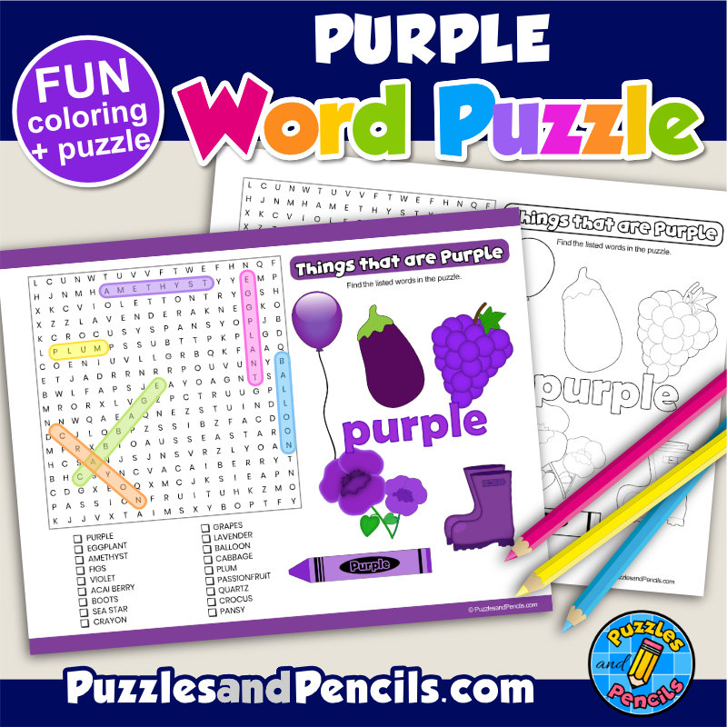 Things that are Purple Word Search Puzzle and Coloring | Color ...