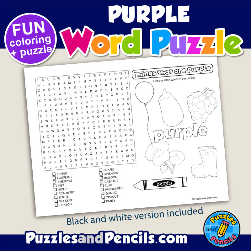 Things that are Purple Word Search Puzzle and Coloring | Color ...