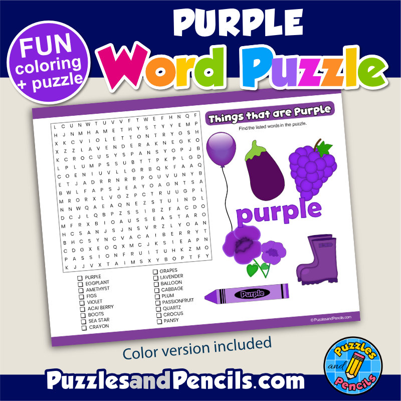 Things that are Purple Word Search Puzzle and Coloring | Color ...