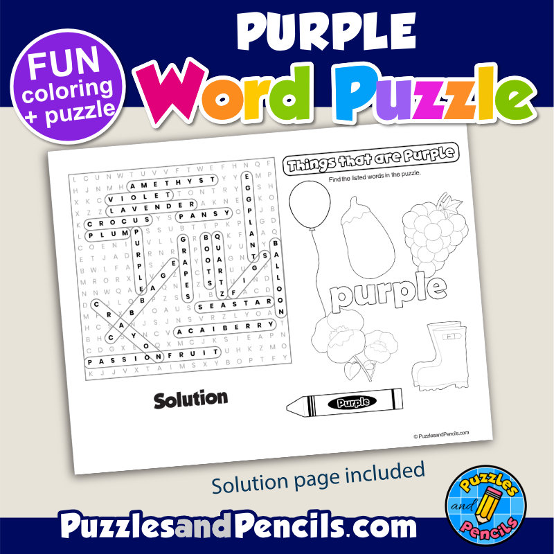 Things that are Purple Word Search Puzzle and Coloring | Color ...