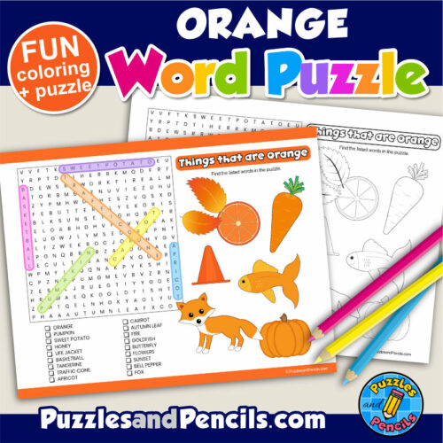 Things that are Orange Word Search Puzzle and Coloring | Color ...
