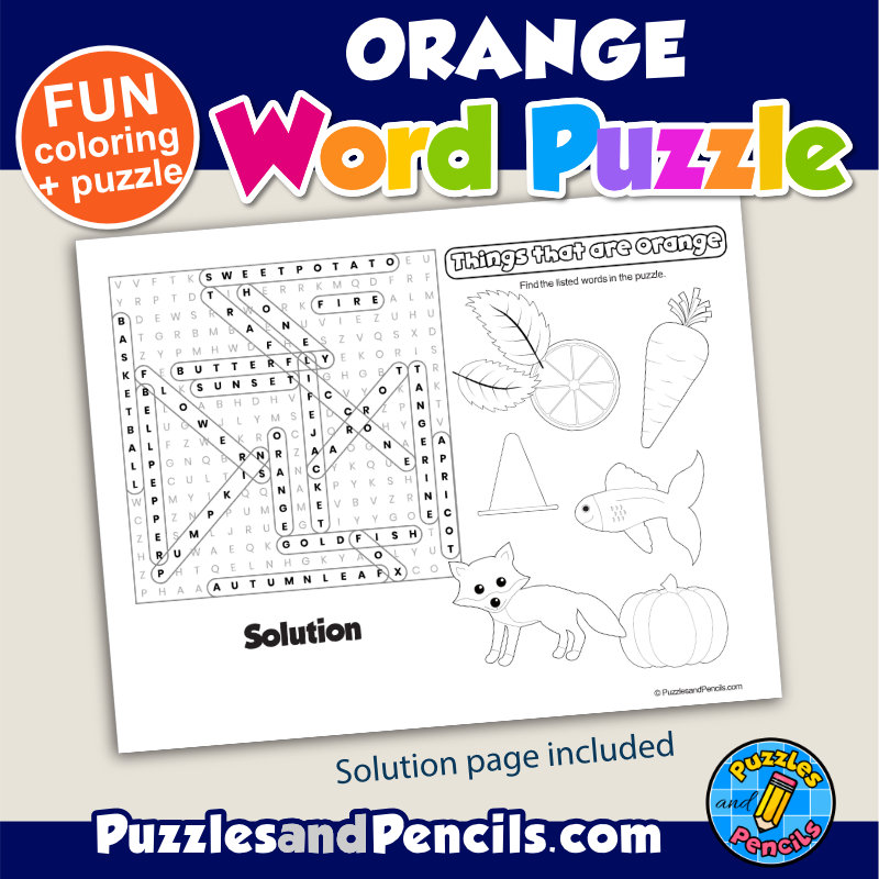 Things that are Orange Word Search Puzzle and Coloring | Color ...