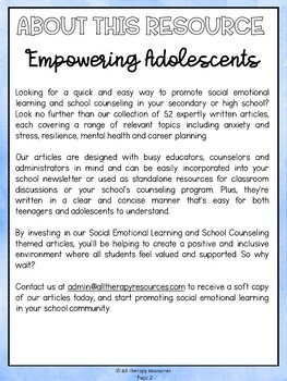 School Counseling Articles - 52 Ready-to-to SEL Articles for SECONDARY ...