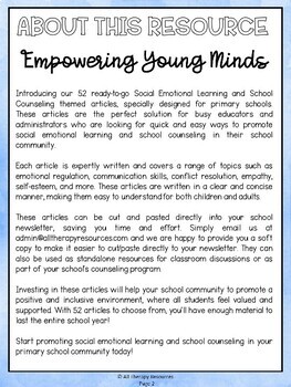 School Counseling Articles - 52 Ready-to-to SEL Articles for PRIMARY ...