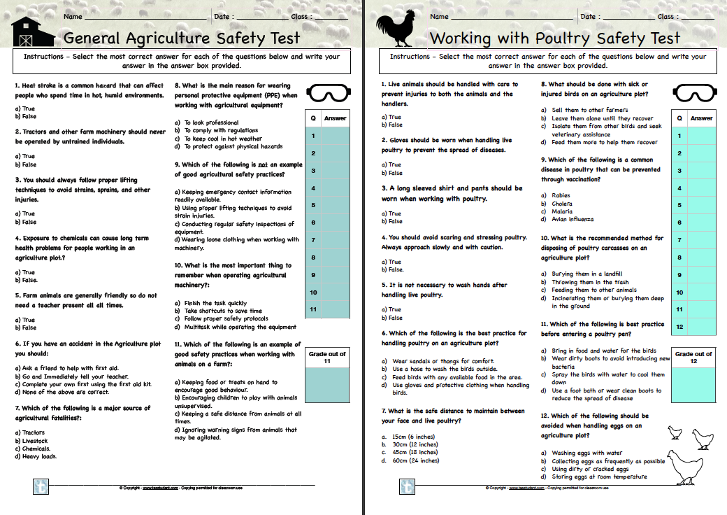 Agriculture Lessons - Set 3 "Printable Safety Tests" | Made By Teachers
