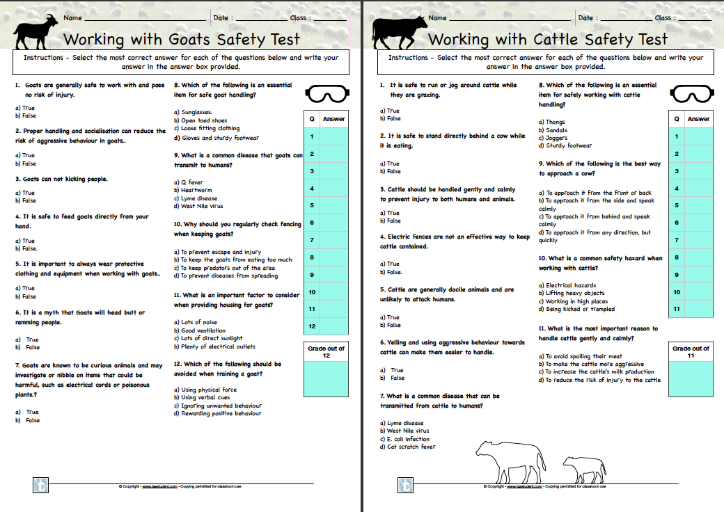 Agriculture Lessons - Set 3 "Printable Safety Tests" | Made By Teachers