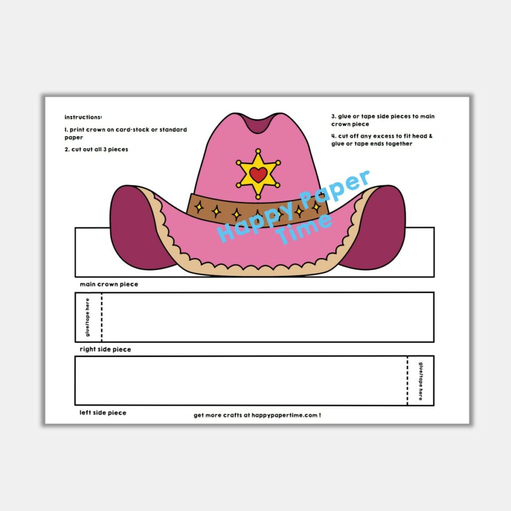 Cowgirl Hat Paper Crown Printable Wild West Craft Activity Costume for ...
