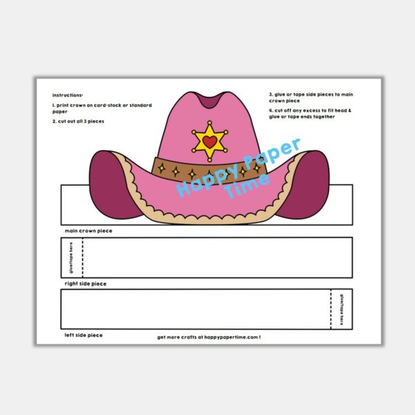 Cowgirl Hat Paper Crown Printable Wild West Craft Activity Costume for ...