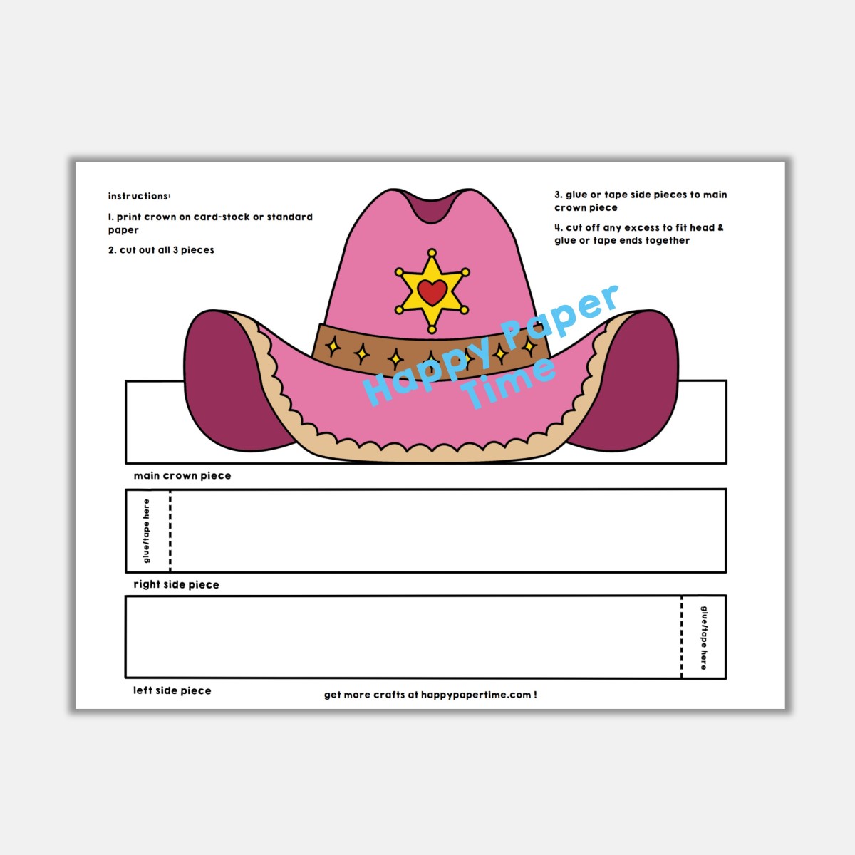 Cowgirl Hat Paper Crown Printable Wild West Craft Activity Costume for ...