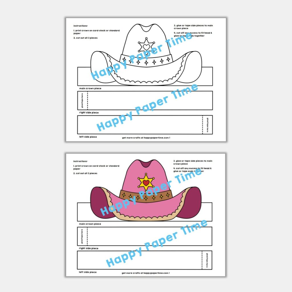 Cowgirl Hat Paper Crown Printable Wild West Coloring Craft Activity for ...