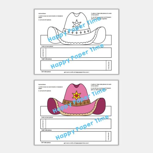 Cowgirl Hat Paper Crown Printable Wild West Coloring Craft Activity for ...