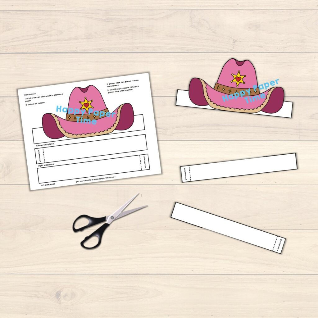 Cowgirl Hat Paper Crown Printable Wild West Coloring Craft Activity for ...