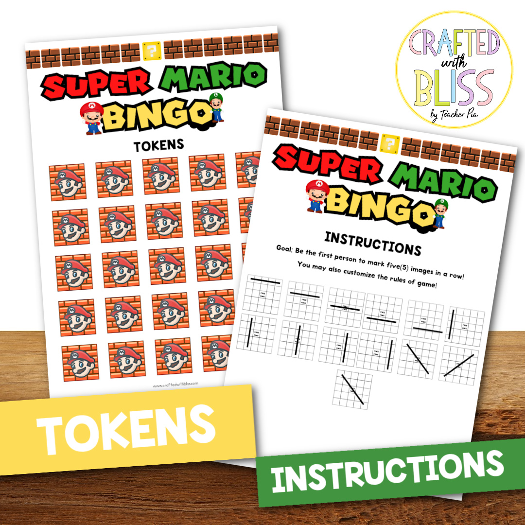 50 Mario Bingo Cards (5x5), Plumber Theme, Mario Bingo Game, Super ...