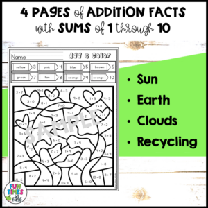 Earth Day Color by Number | Addition Subtraction & Mixed Practice to 10 ...