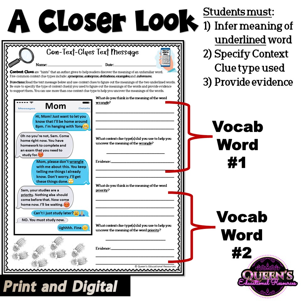 Context Clues Worksheets, Context Clues Activity Worksheets, Text ...
