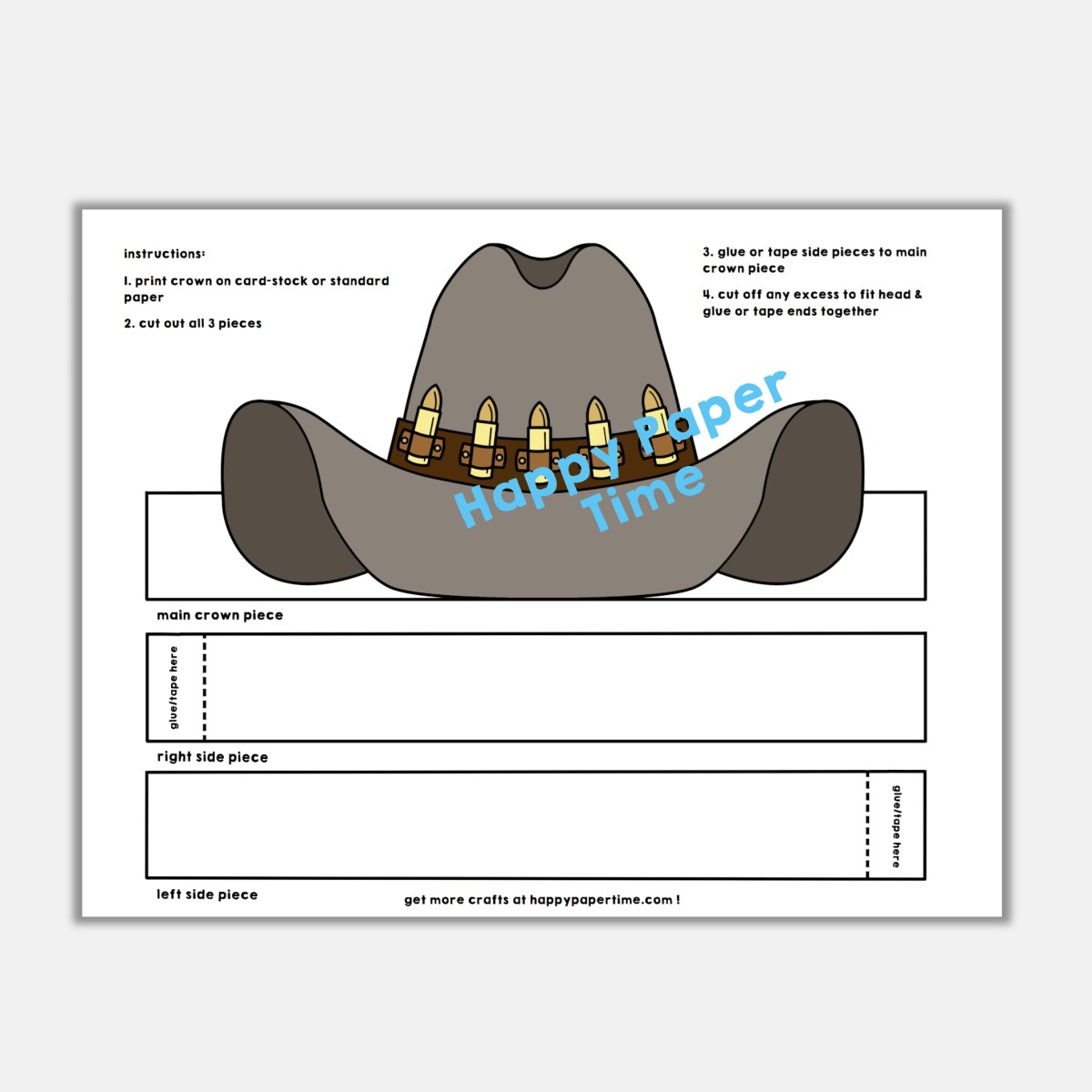 Cowboy Outlaw Hat Paper Crown Printable Wild West Costume Craft ...