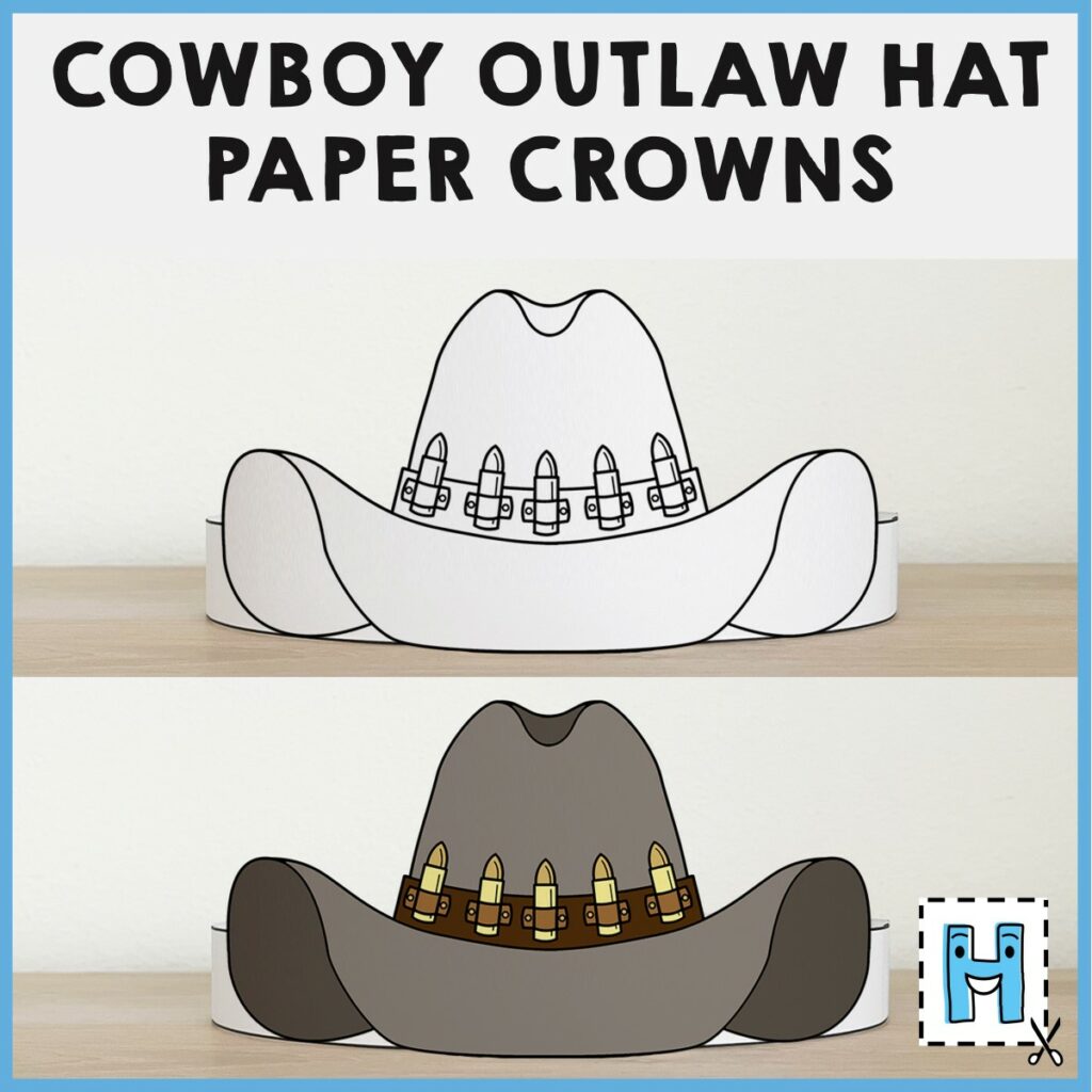 Cowboy Outlaw Hat Paper Crown Printable Wild West Coloring Craft ...