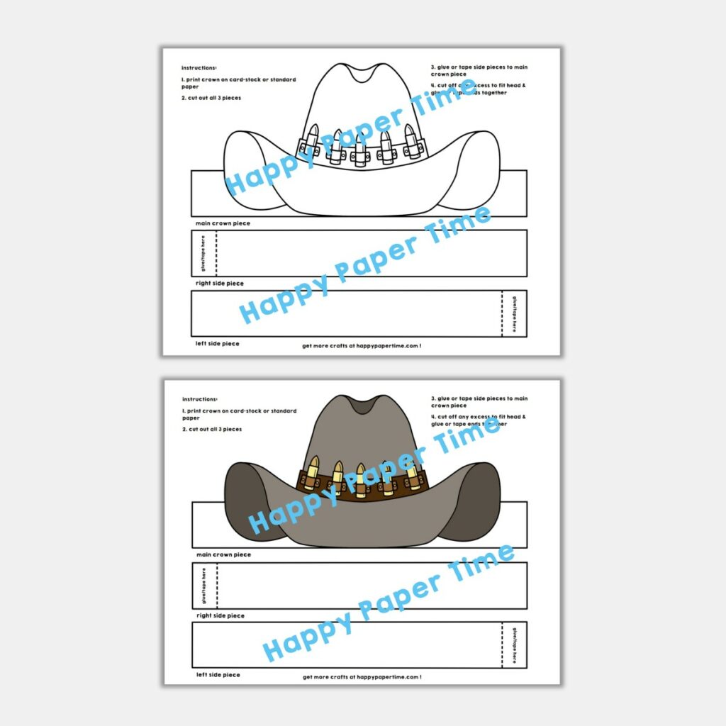 Cowboy Outlaw Hat Paper Crown Printable Wild West Coloring Craft ...