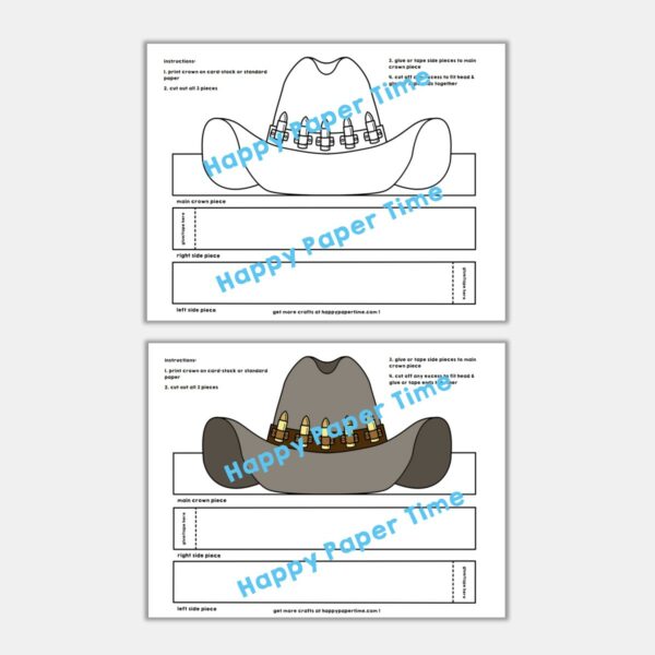 Cowboy Outlaw Hat Paper Crown Printable Wild West Coloring Craft ...
