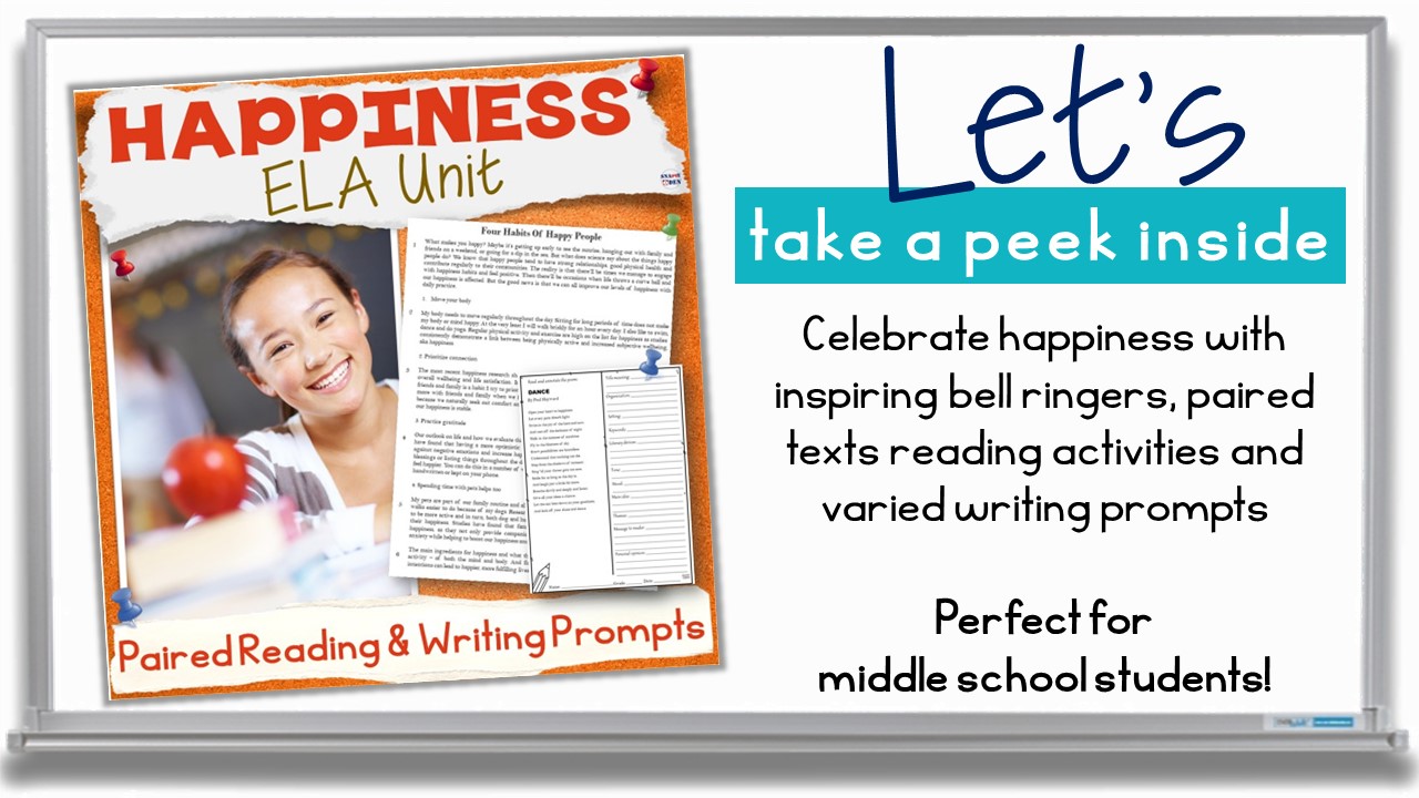 Happiness Unit - Paired Reading Texts Activities, Journaling, Writing ...