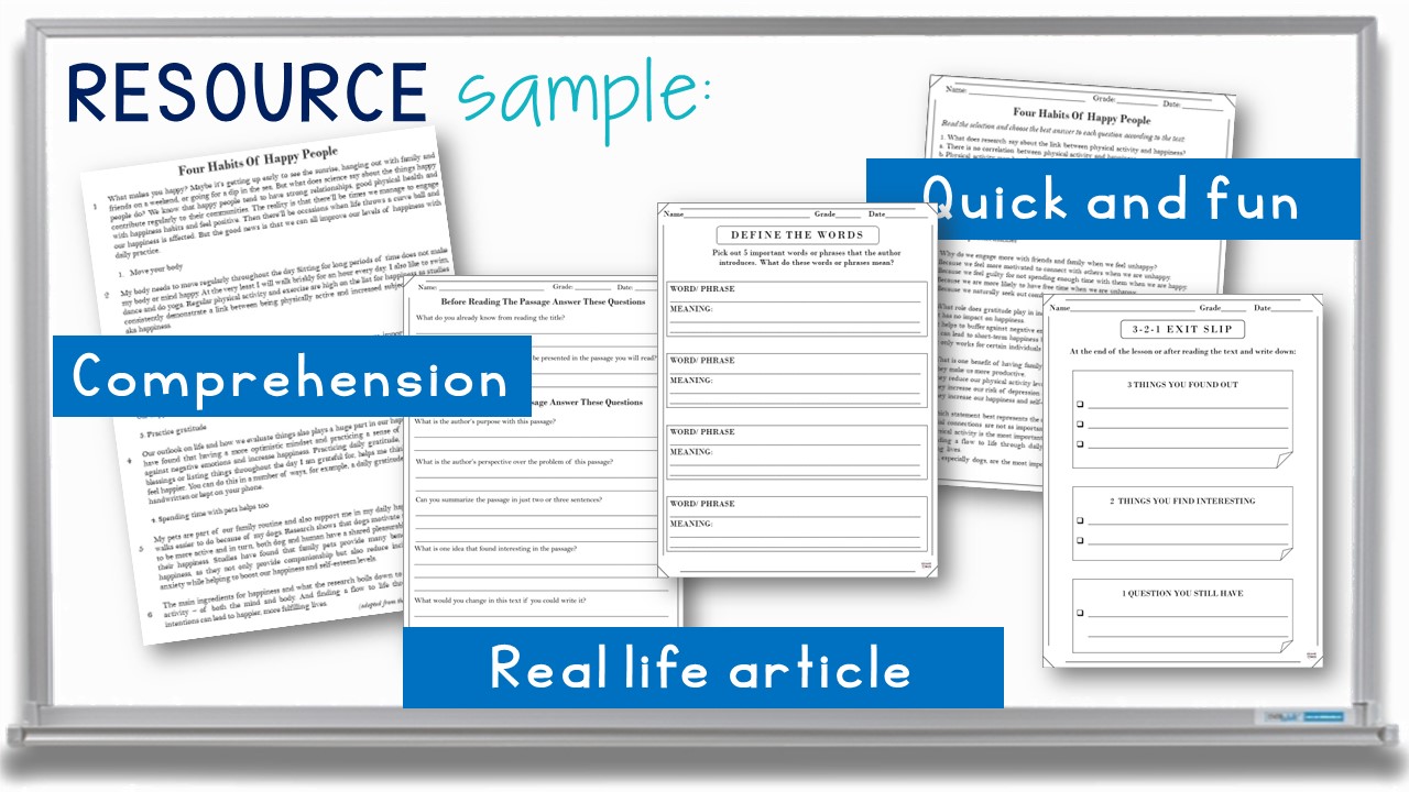 Happiness Unit - Paired Reading Texts Activities, Journaling, Writing ...