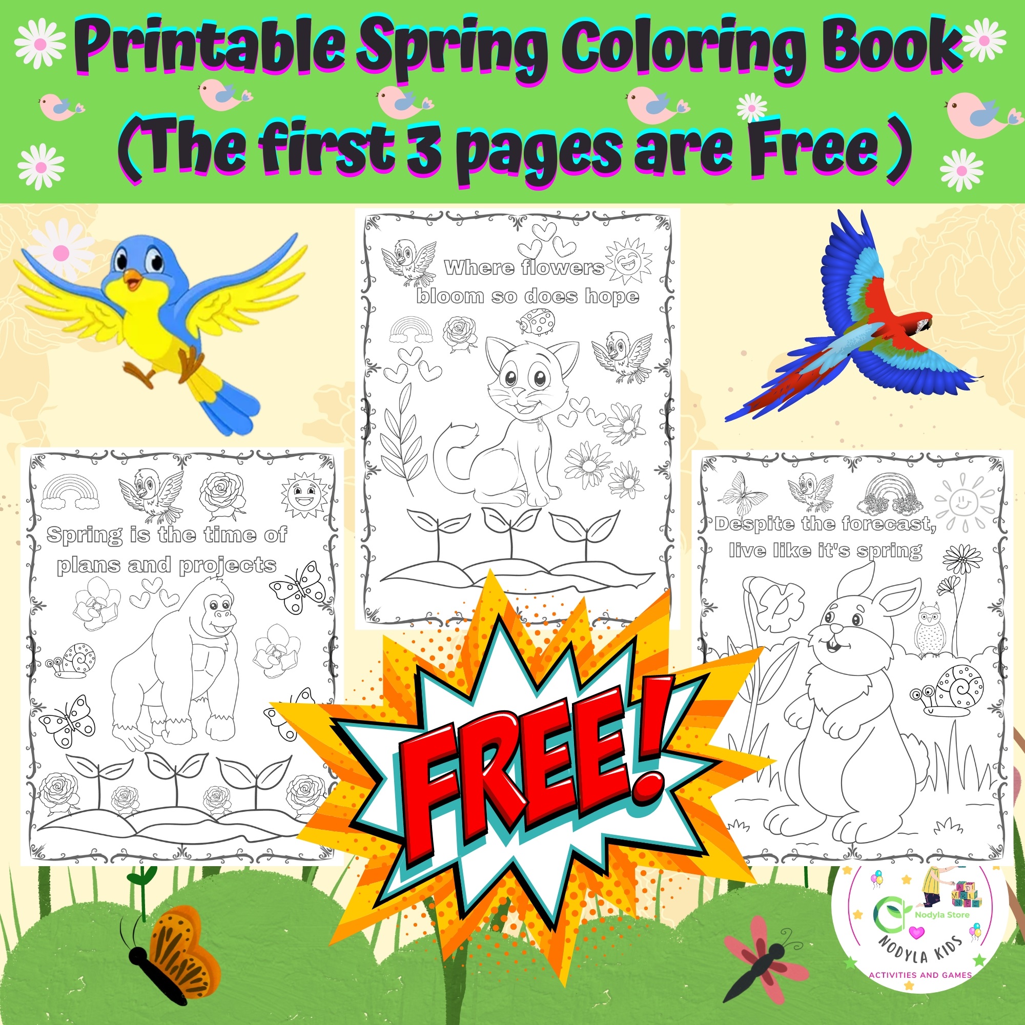 Printable Spring Coloring Book | The first 3 Coloring pages are Free ...