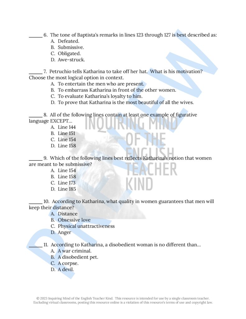 Taming of the Shrew Close Reading Worksheets Bundle | Made By Teachers