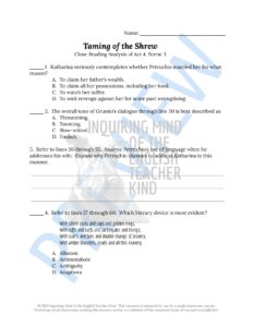 Taming of the Shrew Close Reading Worksheets Bundle | Made By Teachers
