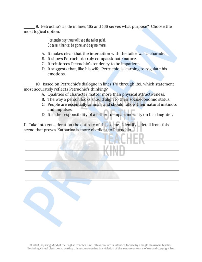 Taming of the Shrew Close Reading Worksheets Bundle | Made By Teachers