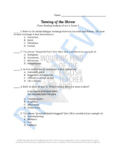 Taming of the Shrew Close Reading Worksheets Bundle | Made By Teachers