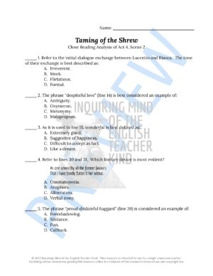 Taming of the Shrew Close Reading Worksheets Bundle | Made By Teachers
