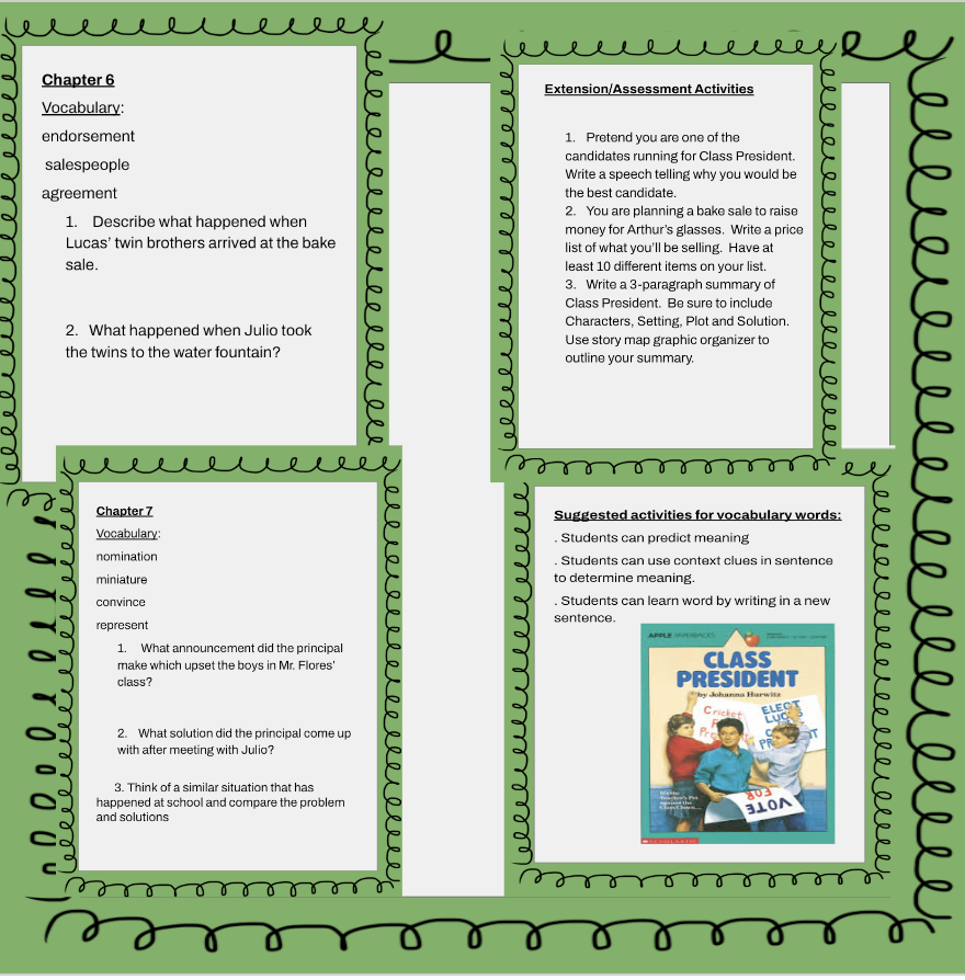 CLASS PRESIDENT BY JOHANNA HURWITZ READING LESSONS | Made By Teachers