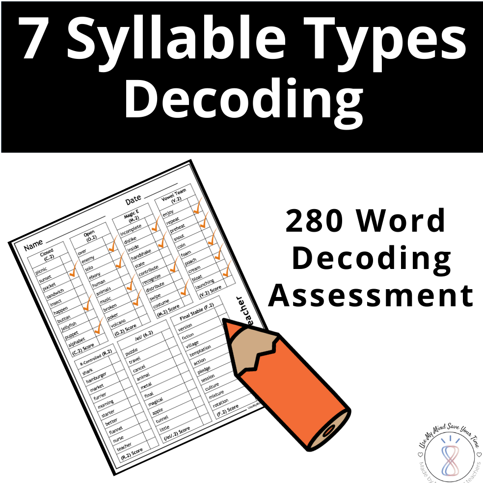 QUARTERLY Decoding Assessments - Syllable Types - Single and ...