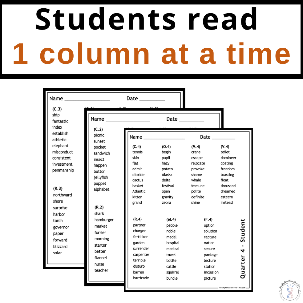 QUARTERLY Decoding Assessments - Syllable Types - Single and ...