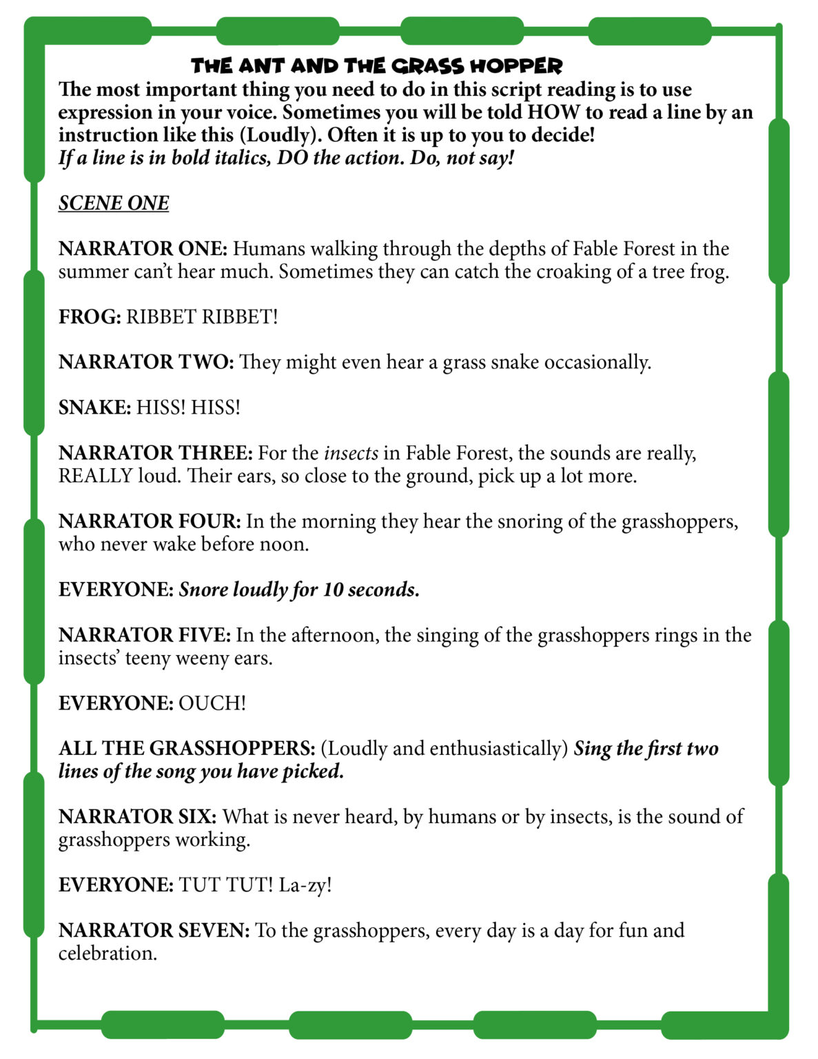 Aesop's Fable The Ant and the Grasshopper FREE Readers' Theater Script ...