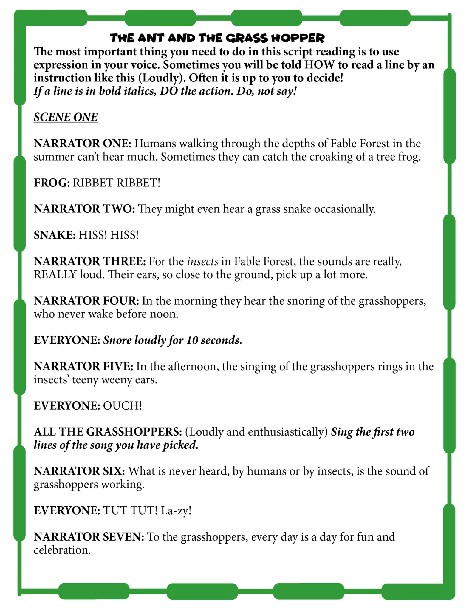 Aesop's Fable The Ant and the Grasshopper FREE Readers' Theater Script ...