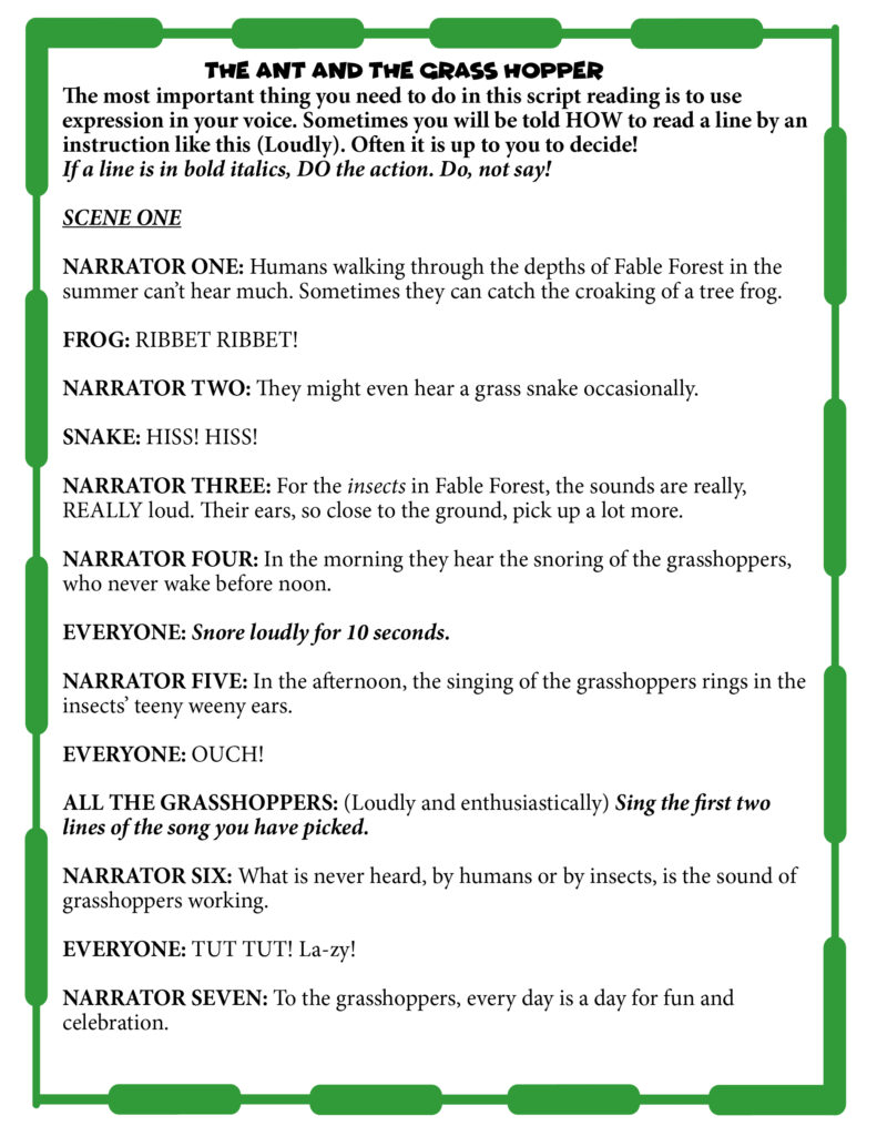 Aesop's Fable The Ant and the Grasshopper FREE Readers' Theater Script ...