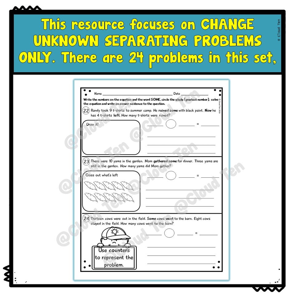 Change unknown separating word problems | Made By Teachers
