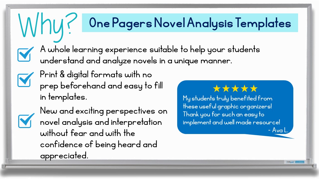 One Pager Templates for Any Novel - Book Reports, Projects, Graphic ...