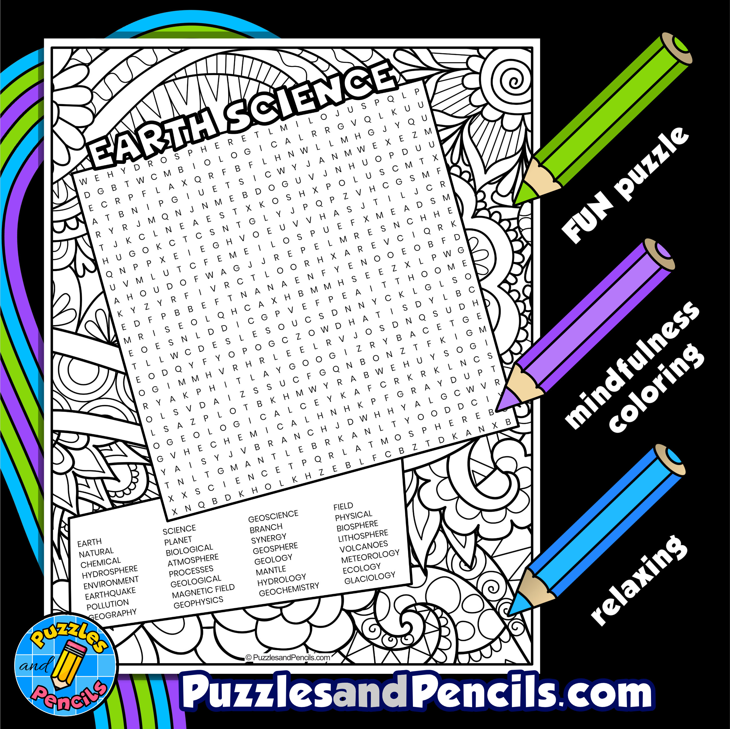 Earth Science Word Search Puzzle with Coloring | Environment Wordsearch ...