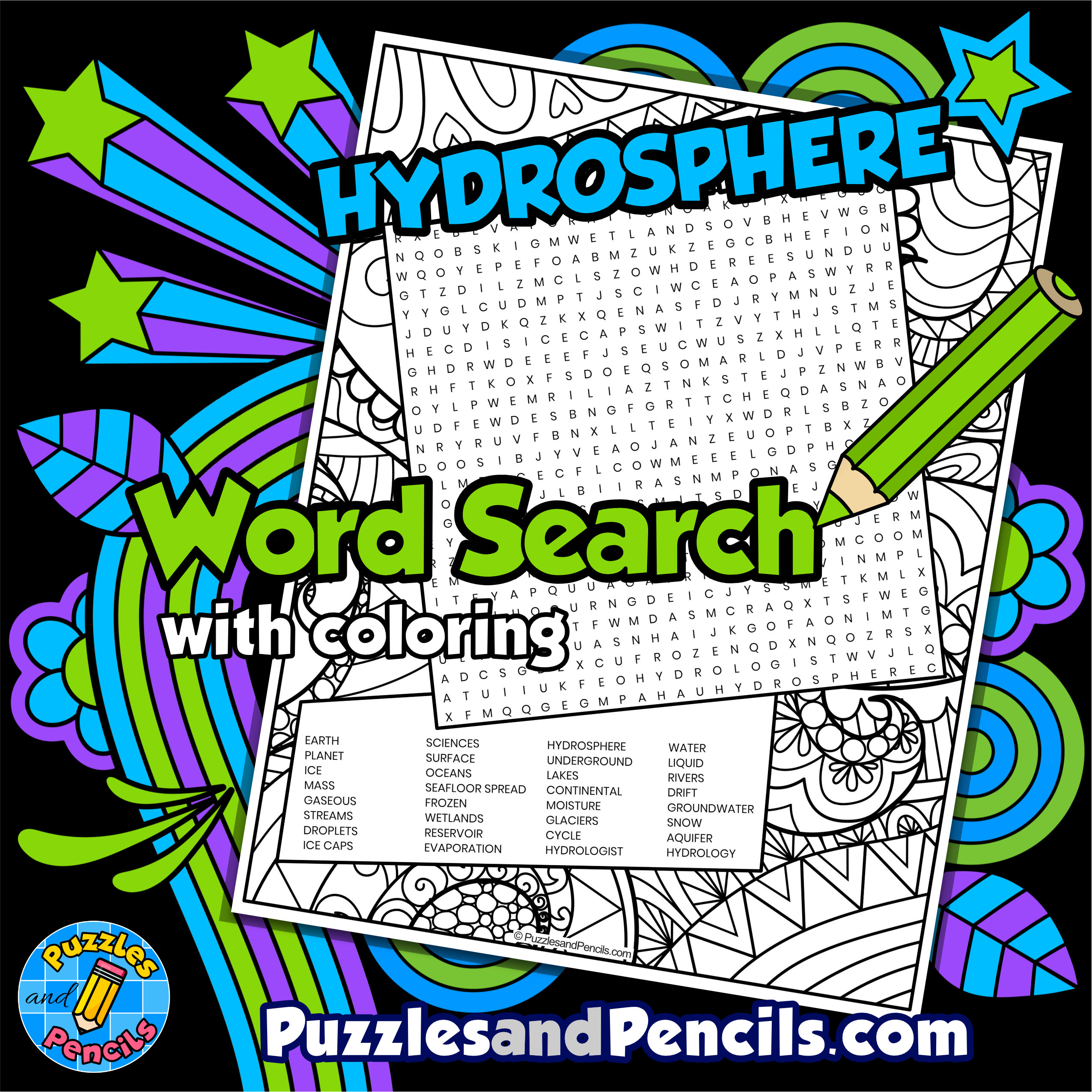 Hydrosphere Word Search Puzzle with Coloring | Earth Sciences ...