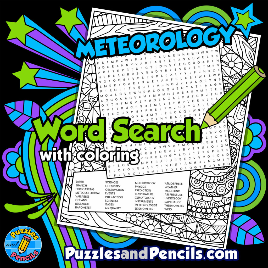 Meteorology Word Search Puzzle with Coloring | Earth Sciences ...