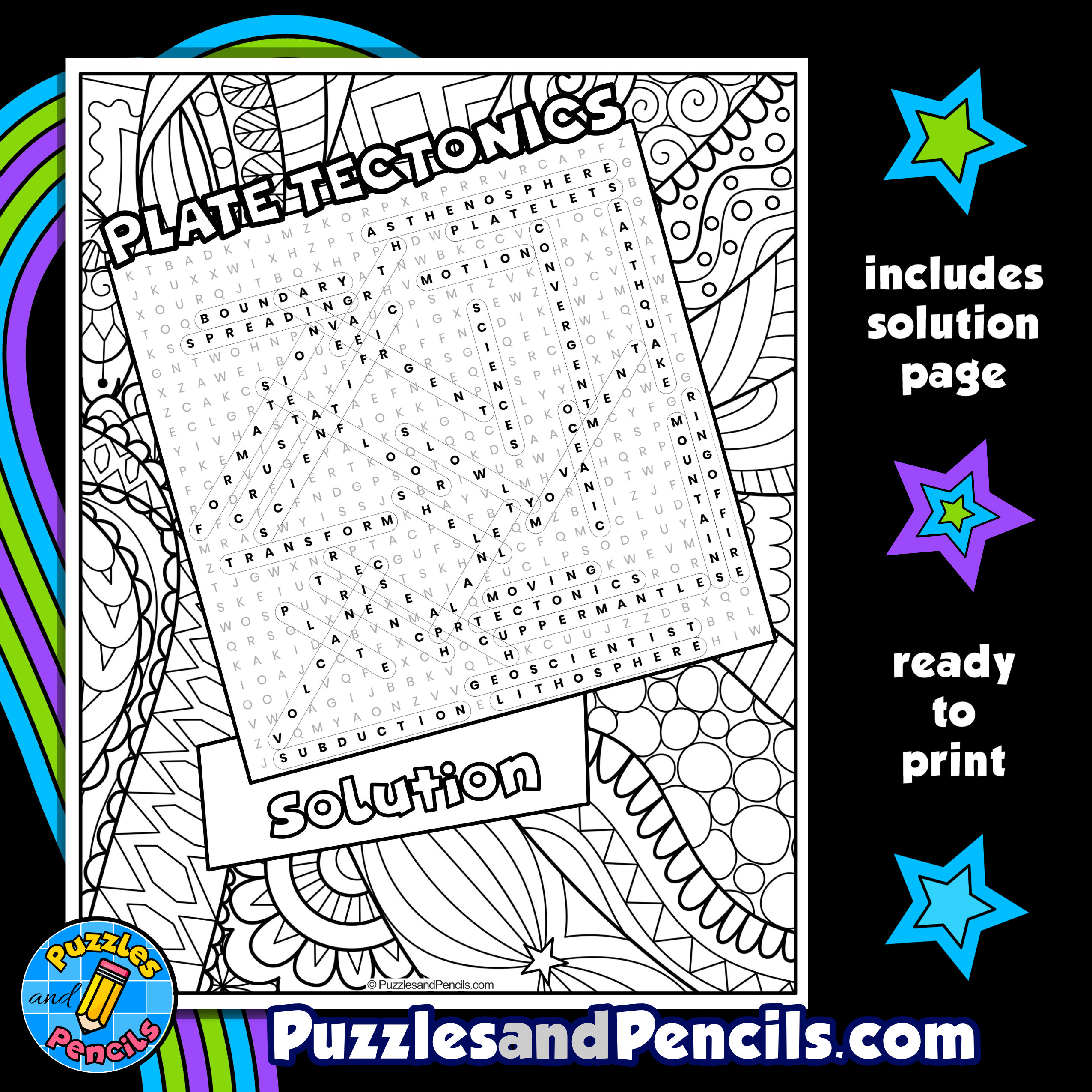 Plate Tectonics Word Search Puzzle with Coloring | Earth Sciences ...