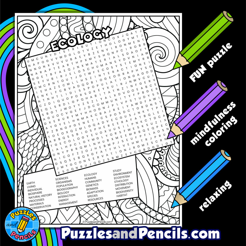 Ecology Word Search Puzzle with Coloring | Earth Sciences Wordsearch ...